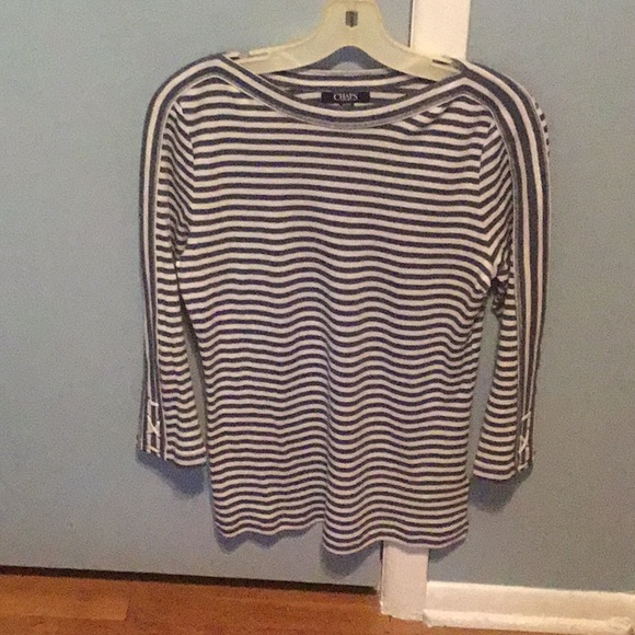 Chaps | Tops | Nwot Tags Chaps Denim Tee M Navy White Striped | Poshmark
